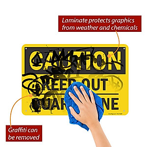 SmartSign 12 x 18 inch “Caution - Keep Out, Quarantine” OSHA Metal Sign, 63 mil Laminated Rustproof Aluminum, Black and Yellow