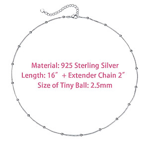 EPIRORA Choker Necklace for Women 925 Sterling Silver White Gold Plated Dainty Satellite Bead Chain Pendant Minimalist Jewelry, 16''+2"