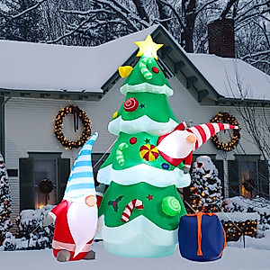 SUNGIFT Christmas Inflatable Tree, 7 FT Giant Lighted Christmas Blow Up Santa Claus with Gift Box for Indoor Outdoor Yard Garden Xmas Inflatables Party Decorations