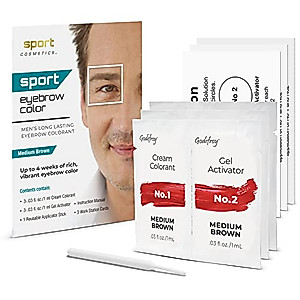 Sport Eyebrow Colorant, Men's Long Lasting Treatment to Cover Gray Brow Hairs, Medium Brown