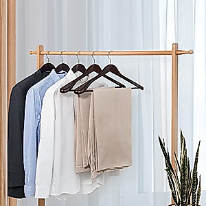Nature-Smile Luxury Mahogany Wooden Suit Hangers - 6 Pack - Wood Coat Hangers,Jacket Outerwear Shirt Hangers,Glossy Finish with Extra-Wide Shoulder, 360 Degree Swivel Hooks & Anti-Slip Bar with Screw
