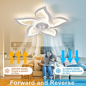 ZHMDJDSH 26" Geometric Ceiling Fan with Light Remote Control, 6 Speeds 3 Colors, White Low Profile Flush Mount Ceiling Light for Kitchen Bedroom Living Room