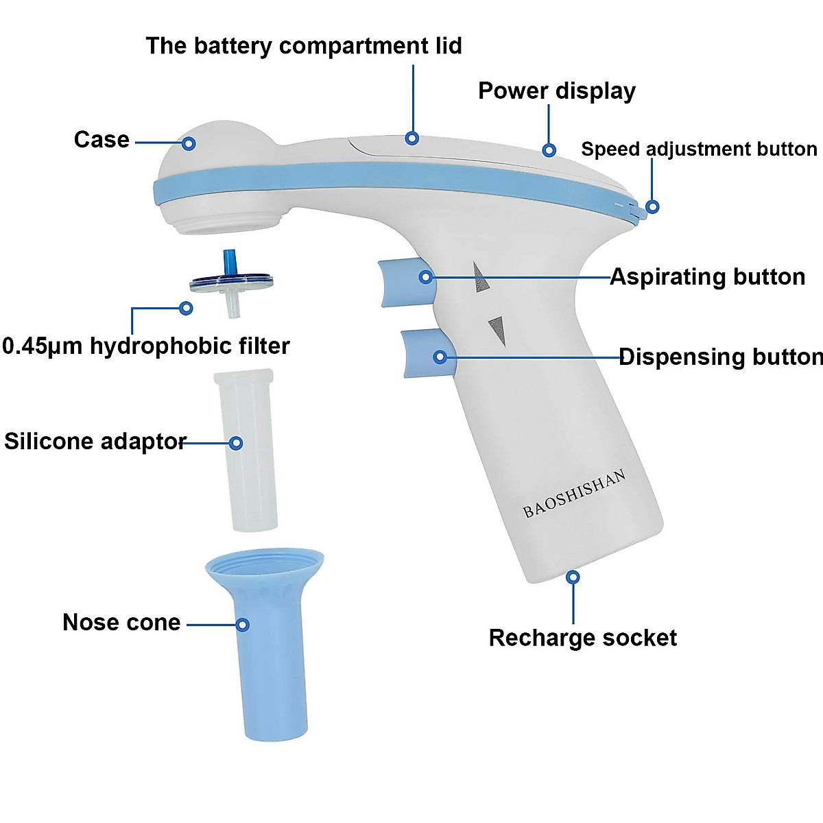 BAOSHISHAN Electric Automatic Motorized Pipette Filler Pipette Pipe Controller Helper Pipettor Dispenser