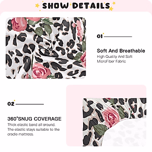 ALAZA Pink Rose Floawer Leopard Cheetah Print Crib Sheets Fitted Bassinet Sheet for Boys Baby Girls Toddler, Mini Size 39 x 27 inch