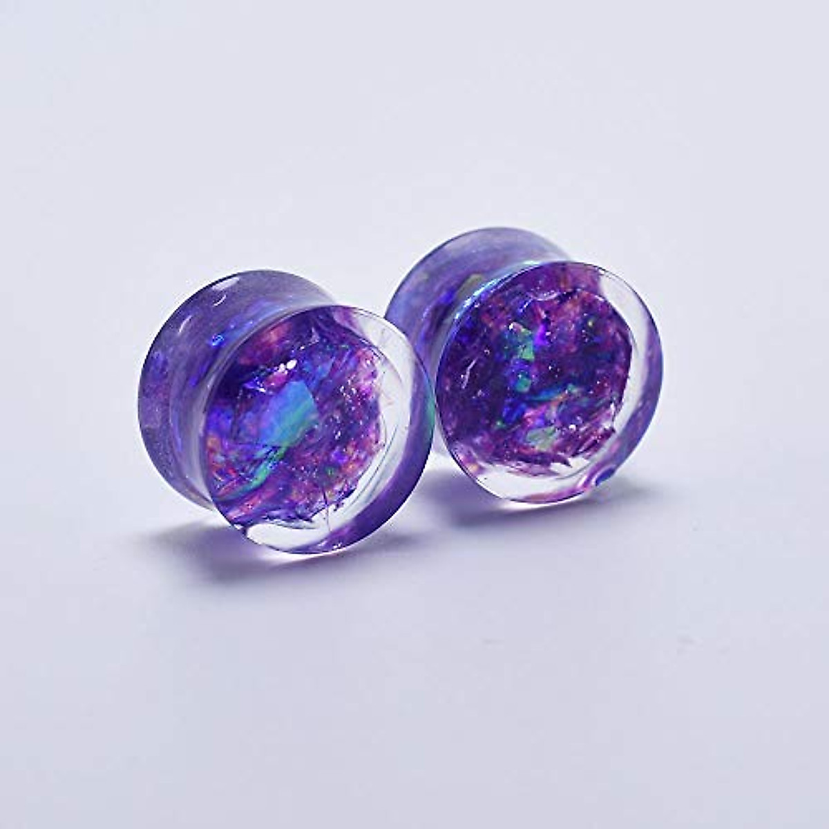 JIAPEIJIA 6Pcs Color Sequin Acrylic Ear Tunnel Piercings and Gauge Double Flared Plug 2g-1'' (00g(10mm))