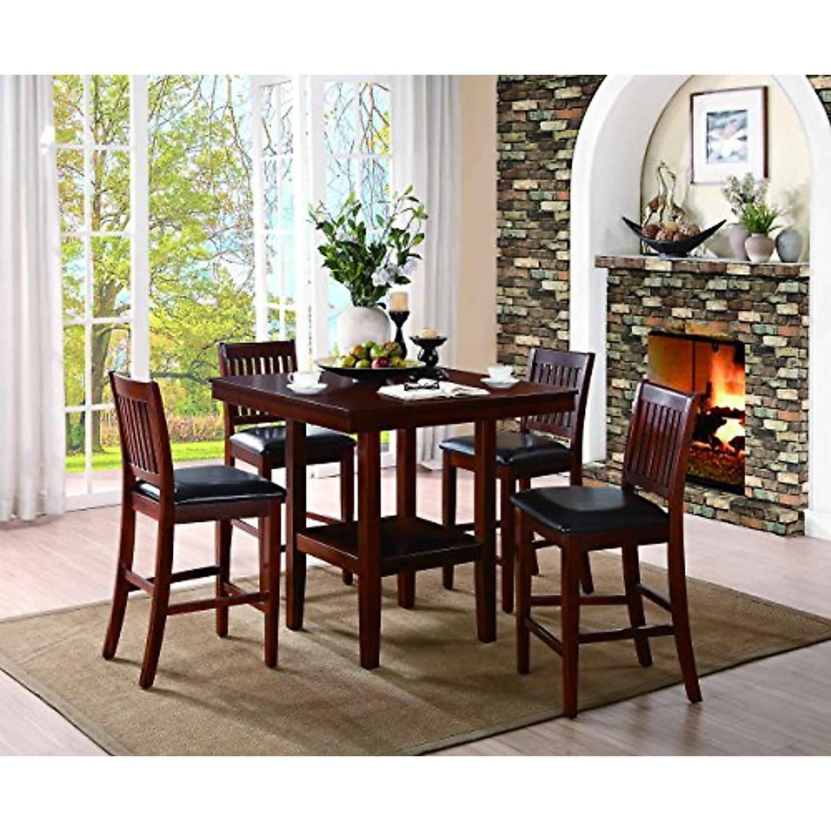 Homelegance Galena 5-Piece Counter Height Dining Set, Cherry