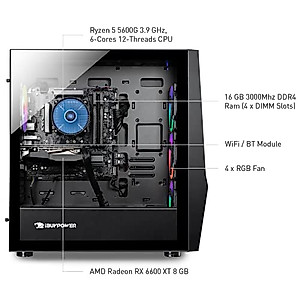 iBUYPOWER Pro Gaming PC Computer Desktop SlateMR 215a (AMD Ryzen 5 5600G 3.9 GHz,AMD Radeon RX 6600XT 8GB, 16GB DDR4, 480 GB SSD, WiFi Ready, Windows 11 Home)