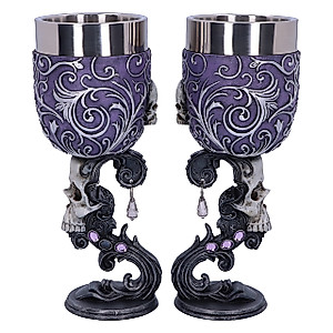 Nemesis Now B5168R0 Deaths Desire Twin Skull Heart Set of Two Goblets, Purple, 18.5cm
