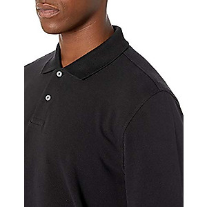 Amazon Essentials Men's Regular-Fit Long-Sleeve Pique Polo, Black, Large