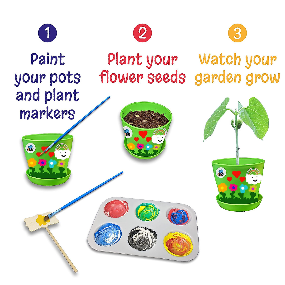 Paint and Plant Flower Growing Kit for Kids - Kids Gardening Set Gifts for Girls and Boys Ages 6-12 Year Old- Arts and Crafts for Girls and Boys - Grow Your Own Flowers - Paint and Grow Craft Kit
