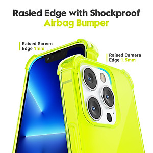 Svanove for iPhone 13 Pro Max Case Clear, Neon Bright Vibrant Color, Transparent Jelly Protective Silicone Phone Case Design for Women Girly Cute, Thin Slim Fit Soft Flexible TPU Bumper, Neon Yellow