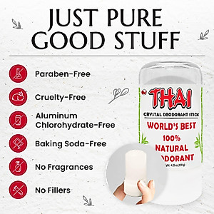 2-PACK Thai Crystal Deodorant Salt Stone - Clinically Tested, Dermatologist Approved - Natural Unscented for Women Men & Teens