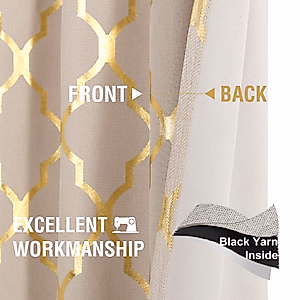 jinchan Moroccan Tile Print Textured Linen Panels for Bedroom Room Grommet Flax Linen Blend Curtain Textured Window Treatment Set for Living Room 95 inch Gold on Flax