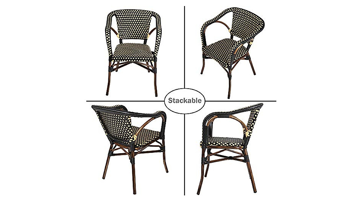 Stackable Outdoor Rattan Wicker Chairs - Patio Dining Set of 4