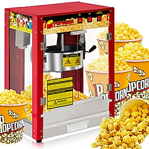 110V US Commercial Popcorn Machine, 8oz Popcorn Maker with Stainless-Steel Kettle,1400 W Countertop Popcorn Maker ，Movie Theater Popper with 3-Switch Control Steel Frame Acrylic Doors, Red