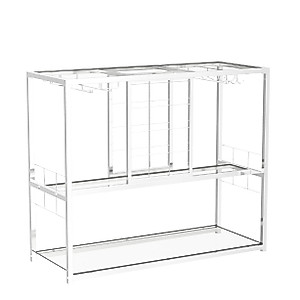 ASYA Wine Rack Table with Glass Holder, 3-Tier with Temered Glass Shelves, Modern Liquor Cabinet with Storage for Wine Bar, Living Room, Kitchen and Dining Room (Silver Finish)