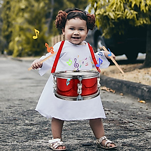 Generic Kid Hand Drum 11 Inch Marching Snare Drum Set Children Snare Drum Performance Drum with Adjustable Strap Wooden DrumSticks Gloves, Bright Red Wood Drum Toy Set
