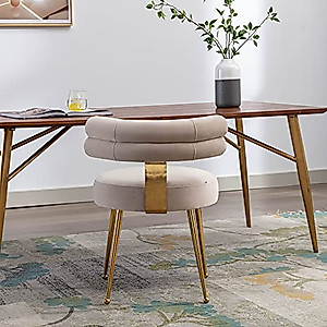 HomSof, Beige Upholstered Curve-Back Dining Modern Velvet Accent Chair with Metal Legs