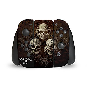 Head Case Designs Officially Licensed Alchemy Gothic No Evil Three Skull Gothic Vinyl Sticker Gaming Skin Decal Cover Compatible With Nintendo Switch Console & Dock & Joy-Con Controller Bundle