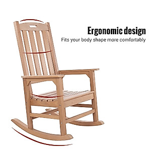 YeegfeyA Vaneventi Outdoor Rocking Chair with 350lbs Support, All-Weather Oversized Outdoor Chair, Fade-Resistant Porch Rocker Chair, 34L 27W 46.8H (Teak)