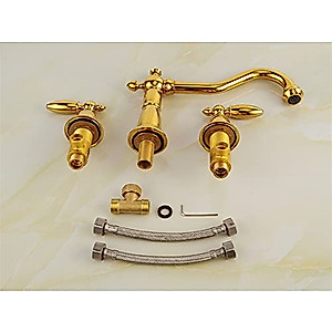 GeRRiT Faucet Bathroom Sink Tap Gold Chrome Solid Brass Bathroom Basin Faucet Mixer Tap, Antique Brass Black Kitchen Sink Faucet, Dual Handles 3Pcs Bathtub Faucet Basin Taps