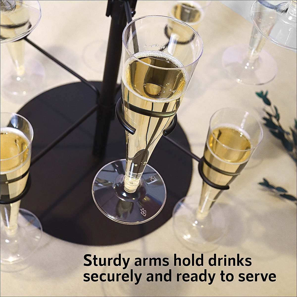 Cocktail Tree Stand, Wine Glass Flight Tasting Display For Drinks, 3 Tier - 12 Holders For Champagne, Cocktails, Martini, Margarita Cups at Weddings, Bridal Shower, Mimosa Bar Parties & Events (Black)