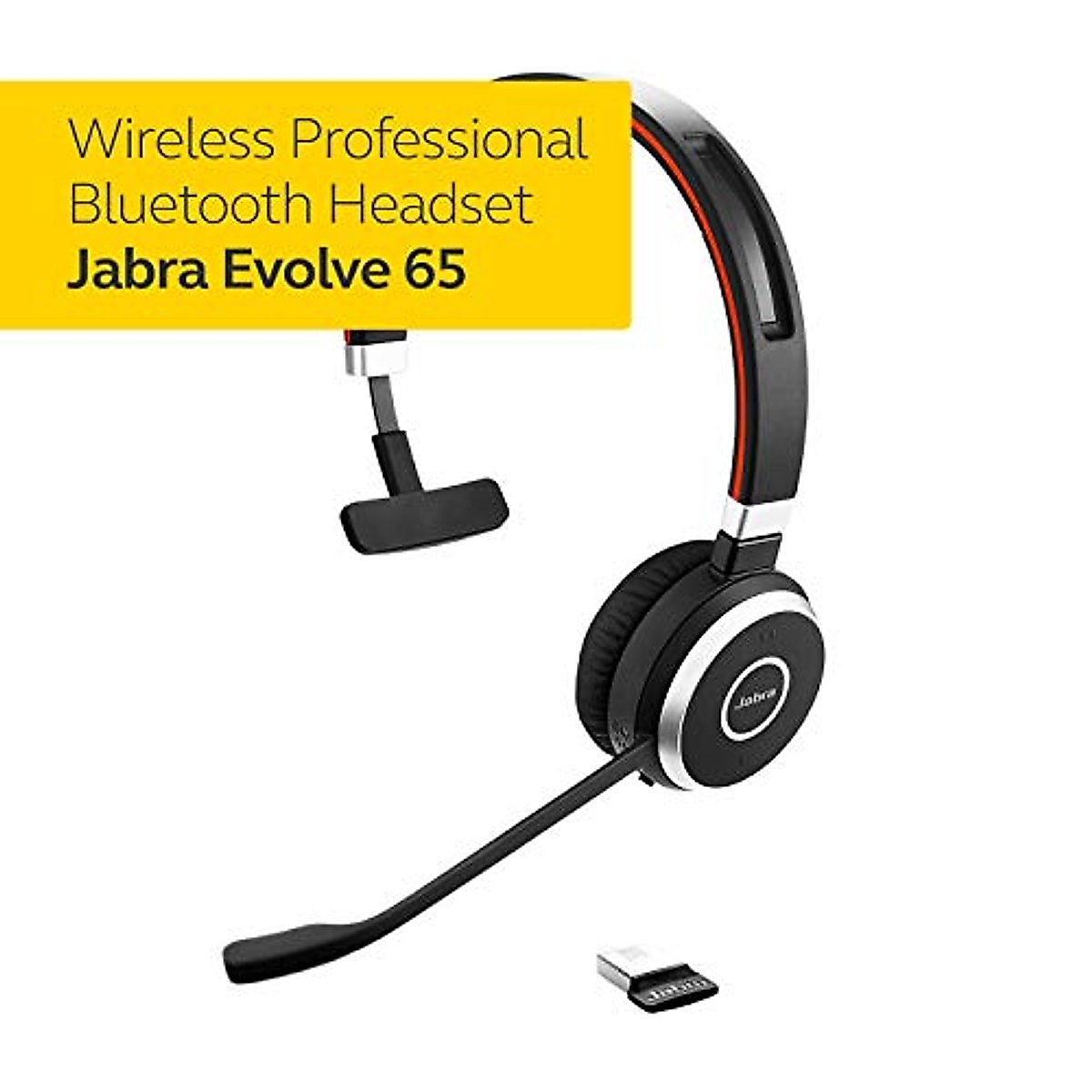 Jabra Evolve 65 UC Wireless Headset, Mono – Includes Link 370 USB Adapter – Bluetooth Headset with Industry-Leading Wireless Performance, Passive Noise Cancellation, All Day Battery