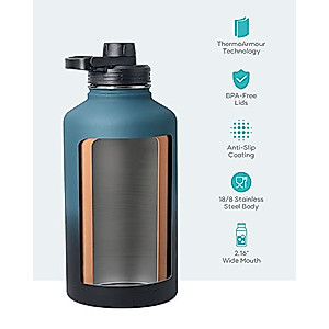 BUZIO Insulated Water Bottle 64 oz with Straw Lid (3 Lids), 64oz Stainless Steel Water Bottle Half Gallon Jug Flask, Double Wall Vacuum Sports Thermo Mug, Cold Hot Hydro Metal Canteen, Indigo Black