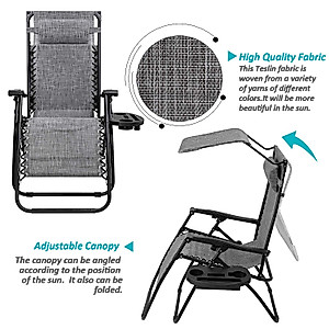 Flamaker Zero Gravity Chair with Canopy Outdoor Lounge Chair Folding Patio Recliners Adjustable Lawn Lounge Chair with Pillow for Poolside, Yard and Camping (Grey)