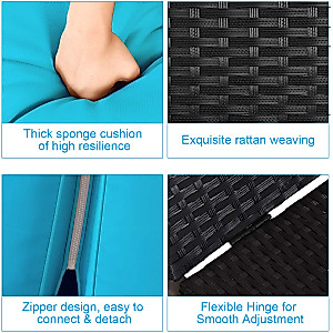 Tangkula 2-Person Patio Lounge Chair, Outdoor Rattan Double Wicker Daybed Chaise Lounge Chair with Adjustable Backrest Wheels & Cushion, Patio Sofa for Garden Lawn Backyard (Turquoise)