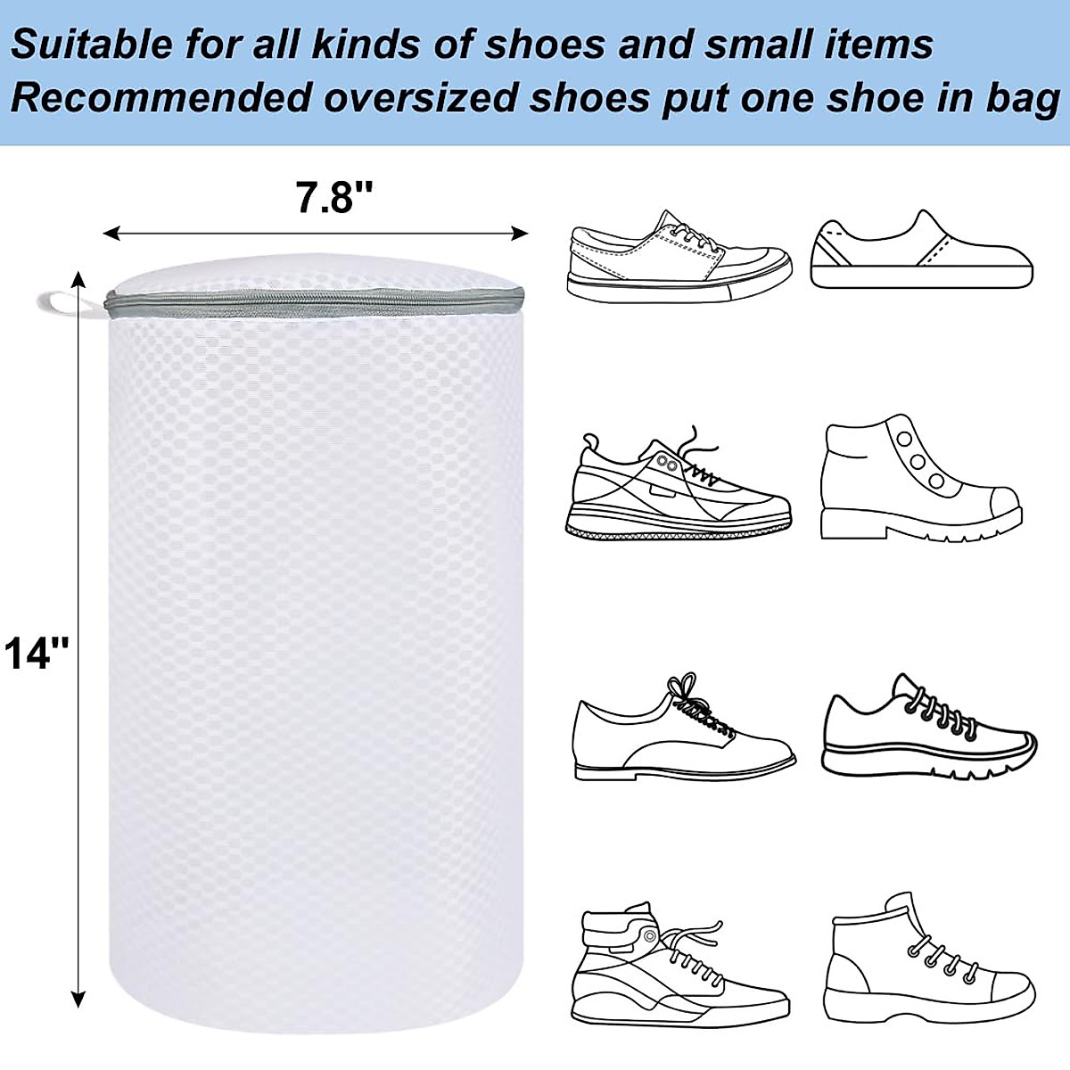 Vivifying Shoe Washing Machine Bag, 2 Pack Honeycomb Mesh Shoe Laundry Bag with Zipper for Sneakers, Running Shoes, Sock, Bras, Delicates and Toys