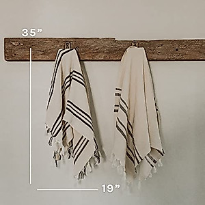 Sweet Water Decor Turkish Cotton + Bamboo Hand Towels | Large Size 19 x 35 | Cream with Decorative Stripes | Bathroom, Kitchen, Dish, or Baby Towel (Jordan - Three Black Stripes)