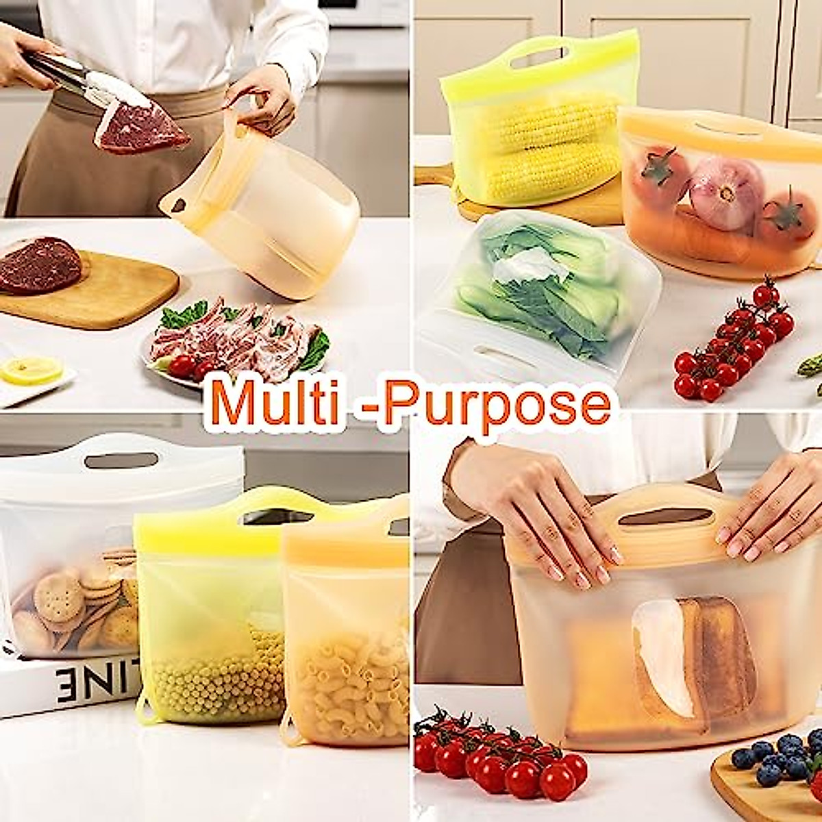 Reusable Silicone Storage Bags, BPA Free 3 PCS Food Storage Bags, Leakproof Gallon Freezer Bags for Sandwich, Snack, Travel Items, Silicone Food Pouch, Suitable for Microwave, Oven, Fridge, Dishwasher