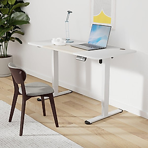WOKA 55 x 28 Inch Electric Standing Desk, Height Adjustable Stand Up Desk, Sit Stand Desk with Memory Controllers, Adjustable Desk for Home Office with White and Oak Top and White Frame