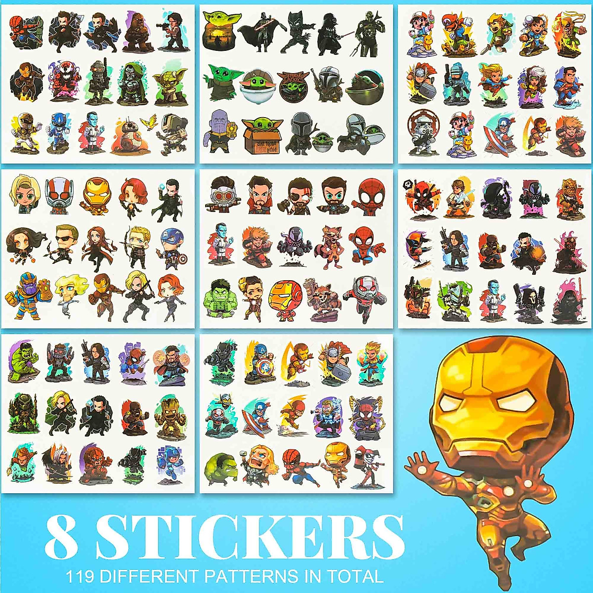 119 Pcs Superhero Party Favors Tattoos Sticker, Teen Hero Tattoos Sticker Waterproof Tattoos For Kids Temporary Tattoos Sticker For Kids Boys Girls Decorate Themed Party Supplies