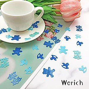 Werich Baby Boy Confetti for Tables Baby Shower Games Gender Disclosure Birthday Party Glitter Metallic Foil Table Scatters Confetti for Party Decorations DIY