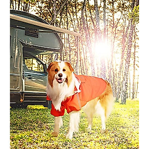 Dog Raincoat, Waterproof Hooded Dog Rain Jacket, Adjustable Dog Raincoat with Hood Leash Hole, Lightweight Pet Raincoat with Reflective Strip, Dog Raincoats for Small Medium Large Dogs (Large, orange)