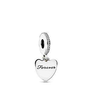 MiniJewelry I Love You Forever Heart Dangle Charm fits Pandora Moments Bracelets Sterling Silver Women Valentine Birthday Christmas