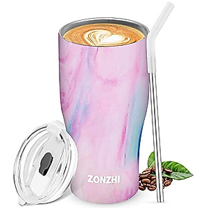 ZONZHI 17oz(500ml) Insulated Tumbler with Lids and Straws & Free Cleaning Brush, Small Reusable Stainless Steel Iced Coffee Tumbler Travel Mug Wine Cup,Keep Drinks Cold 6 Hours,Hot 3 Hours - Rainbow