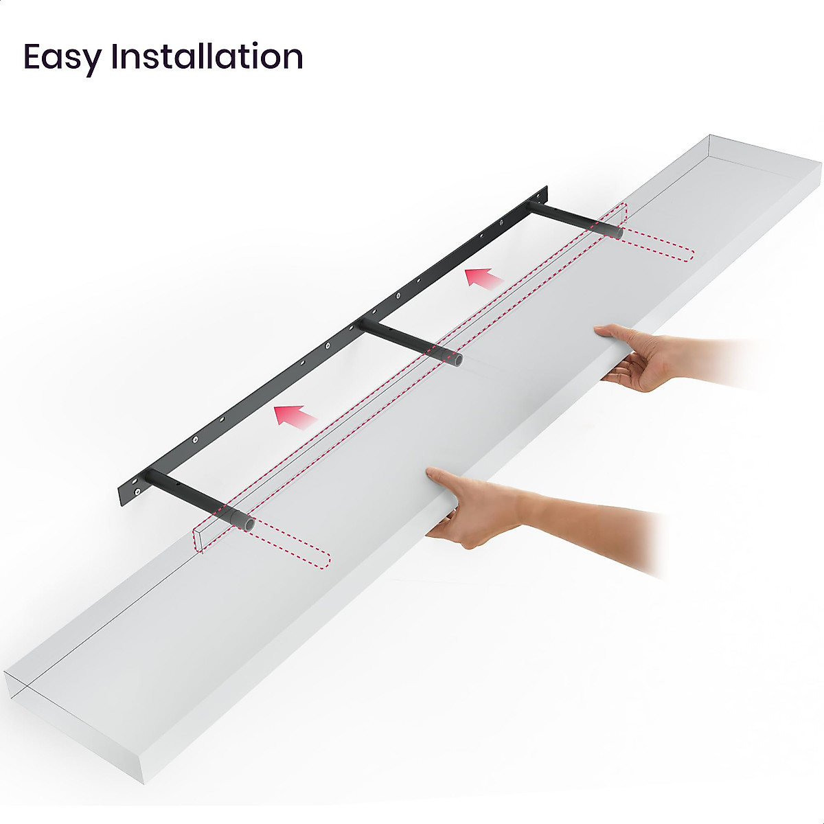 Ballucci Floating Shelves for Wall, 60" Wood Wall Shelf Set of 2, with Invisible Brackets for Bathroom, Living Room, Bedroom, Kitchen, Nursery, 8" Deep, White