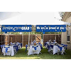 Graduation Banner 2 Pack, Blue Congrats Grad Banner & We are So Proud of You Graduation Backdrop, 71" x 16" Graduation Party Supplies 2022 Congrats Grad Decorations for Yard, Outdoors & Indoors
