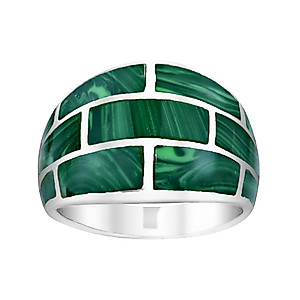 AeraVida Modern Brick Blocks of Green Malachite Inlay .925 Sterling Silver Ring (9)
