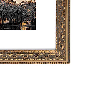 AUEAR, 11x14 Ornate Finish Photo Frame, with White Mat for 8x10 Picture & Real Glass, Color: Bronze