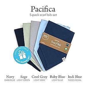 Indi Bandana Bibs for Boys & Girls, GOTS Certified Organic Bibs, 4-Way Reversible Baby Drool Bibs, 100% Organic Cotton Muslin Bibs 5-Pk