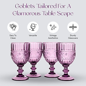 American Atelier Vintage Purple Wine Glasses | Set of 4 | Wine Goblets | Colored Vintage Style Glassware | Dishwasher Safe | Purple | 12-Ounce Capacity