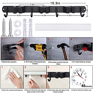 HYRIXDIRECT Broom Holder Wall Mount Broom Organizer Mop Holder Hanger Garden Tool Organizers Storage Rack Garage Laundry Room Organizations and Storage with Hooks Heavy Duty