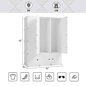 JYYG Portable Wardrobe Closets 14"x18" Depth Bedroom Armoire, Clothes Storage Organizer, 6 Cubes + 2 Hangers, White