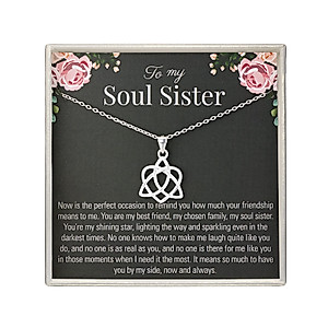 RareLove Soul Sister Gift for Women, Friendship 925 Sterling Silver Sister Celtic Knot Infinity Heart Necklace, Best Friend Birthday Gifts