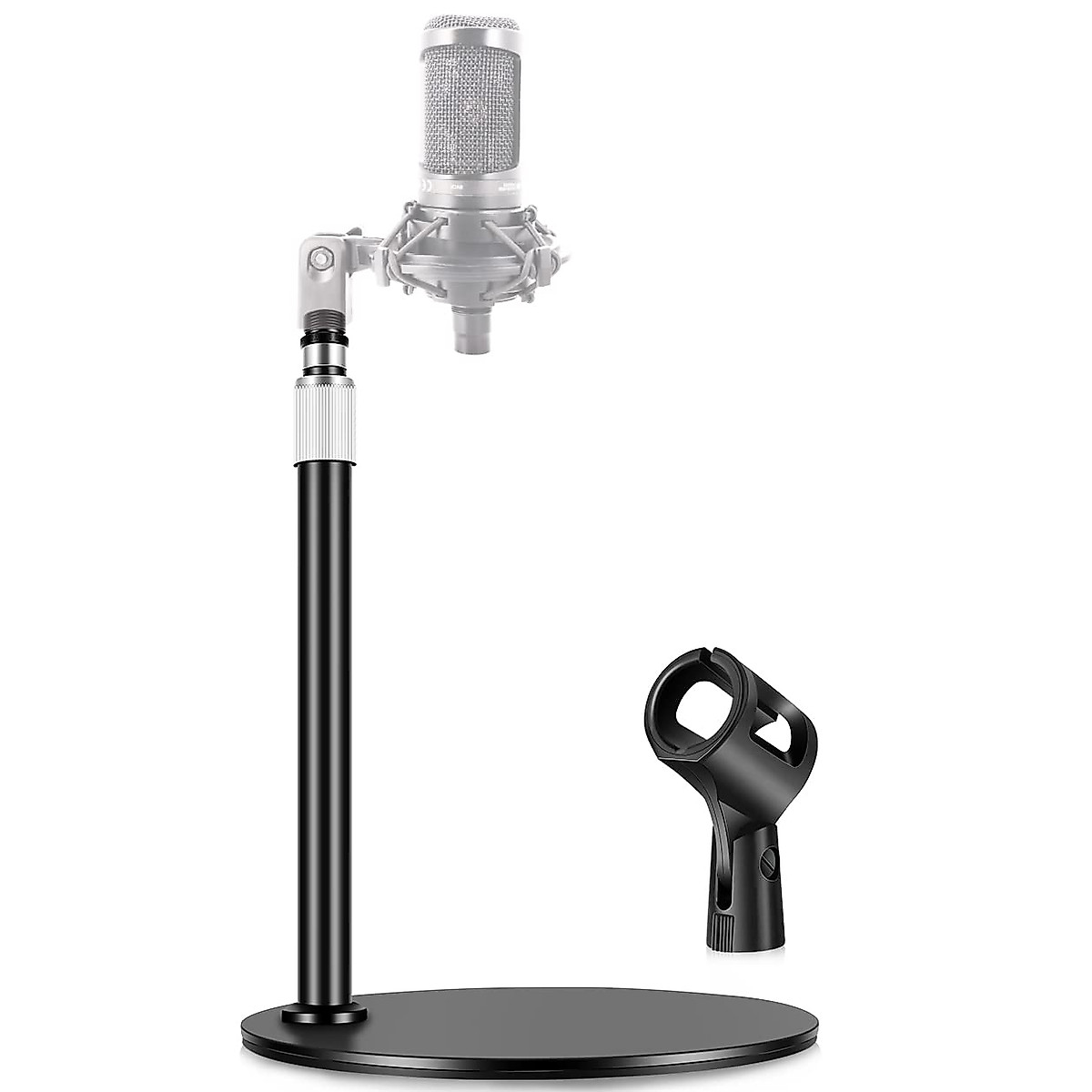 Etour Desk Microphone Stand, Upgraded Adjustable desktop Mic Stand with Mic Clip,5/8" Male Screw for Blue Yeti SM58 SM48 PGA48 AT2020, ATR2100x-USB Samson Q2U Other Microphone
