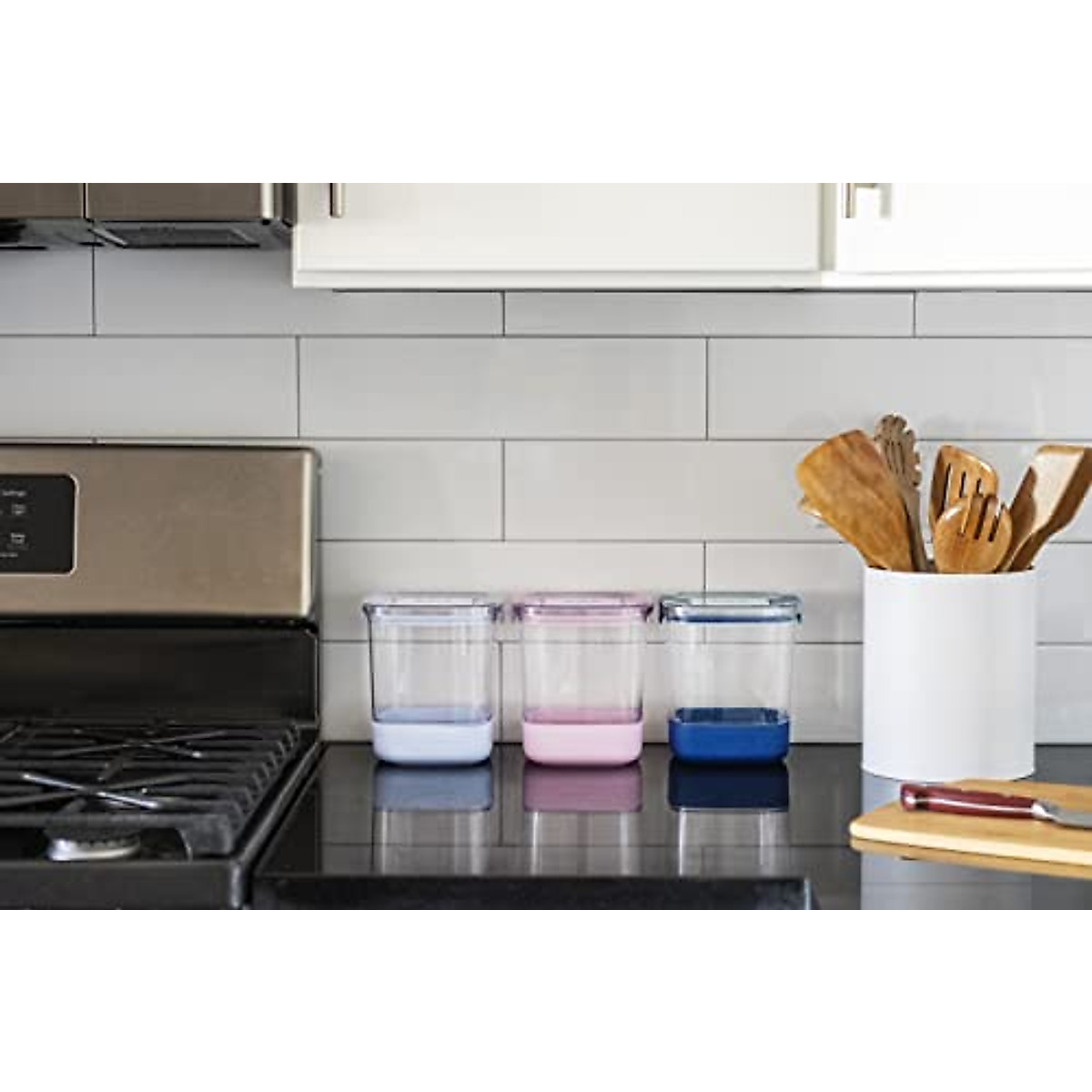 Ello Airtight Food Storage Plastic Canisters with Non-Slip Base Locking Lids and Labels for Kitchen and Pantry Organization Perfect for Sugar, Cerea, Pasta, Dry Food| Set of 3| 6.6 Cup | Cupcake